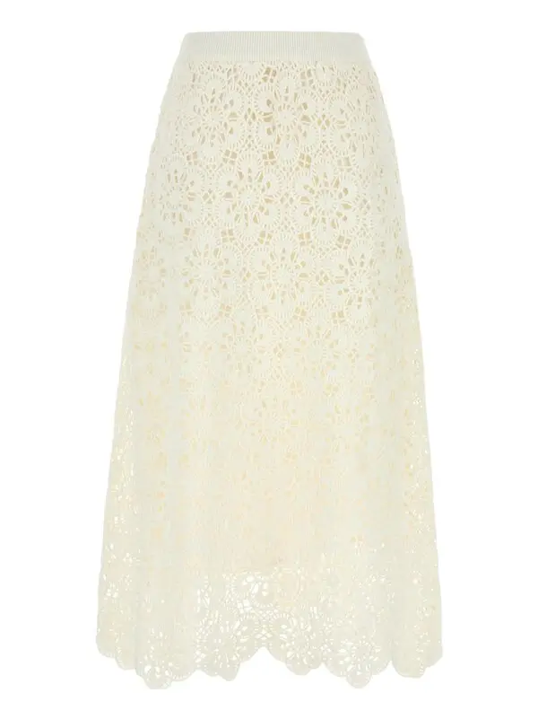 Farm Rio Flower Crochet Skirt - White