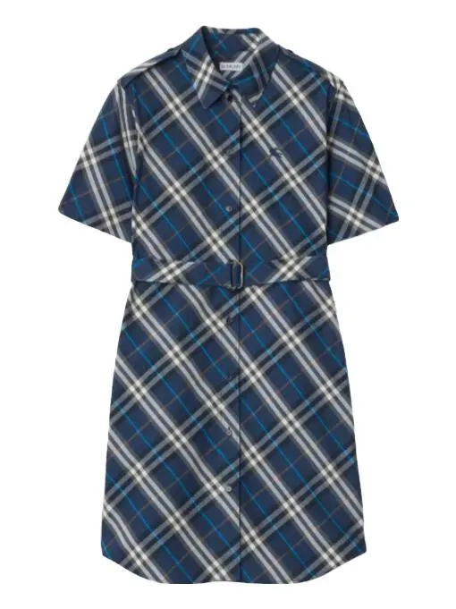 Burberry Check-pattern Mini Shirt Dress - Pilot Blue