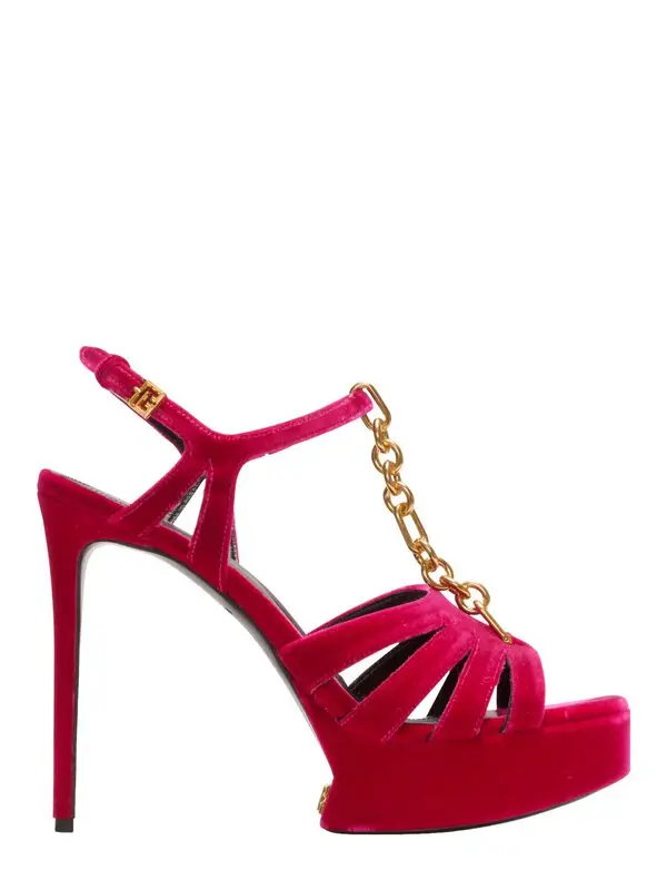 Balmain Patent Lambskin Platform Stiletto Sandals - Red
