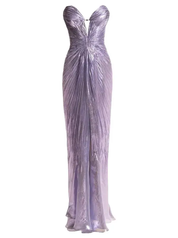 MARIA LUCIA HOHAN Strapless Evening Gown With Metallic Finish - Purple
