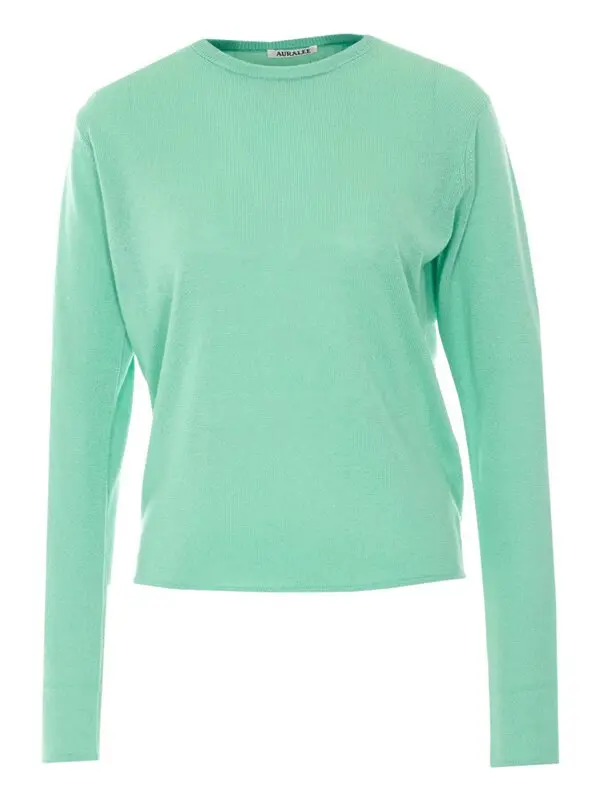 Auralee Cashmere Blend Crew Neck Knit Sweater - Green