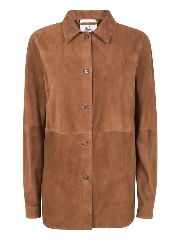 SEMICOUTURE Panelled Suede Shirt - Brown