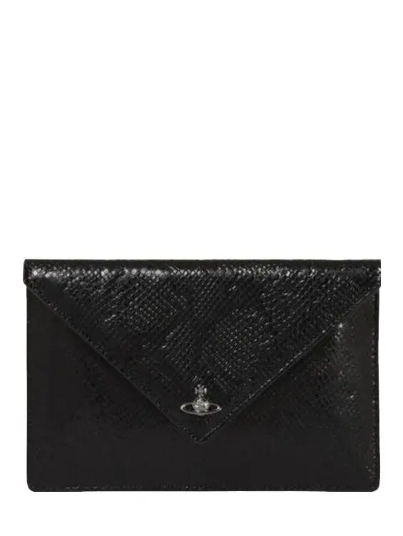 VIVIENNE WESTWOOD Python-effect Embossed Envelope Clutch - Black