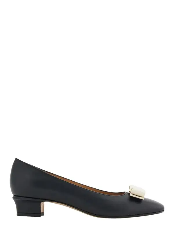 FERRAGAMO Vara Bow Block Heel Pumps - Black/mascapone Cheese
