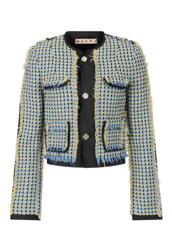 Marni Blue Cotton Tweed-effect Baby Jacket With Contrast Silk Blend Back - Sky