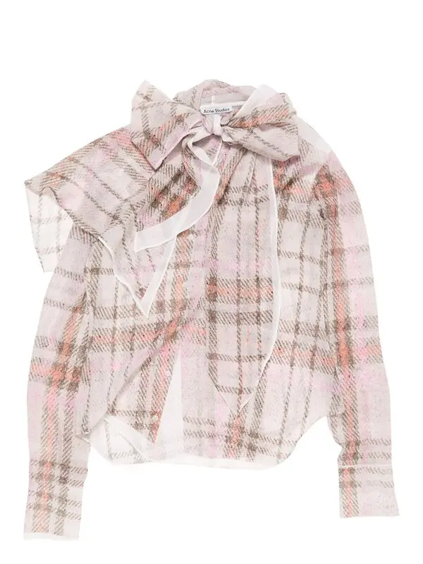 Acne Studios Plaid Chiffon Blouse With Pussy-bow Scarf - White