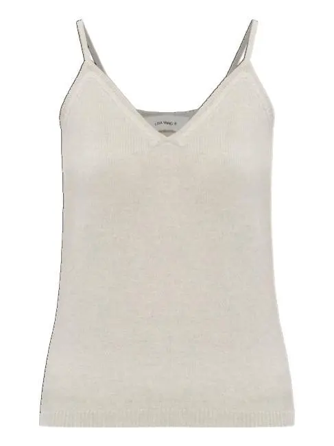 LISA YANG V-neck Spaghetti Strap Knit Top With Ribbed Details - White