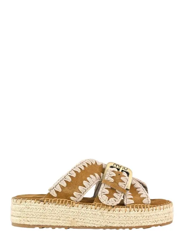 Mou Crossover Strapped Sandals With Logo Buckle - Cognac/retro Gold Buckle