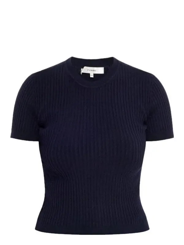 FRAME Ribbed Short-sleeved Crew Neck Sweater - Black