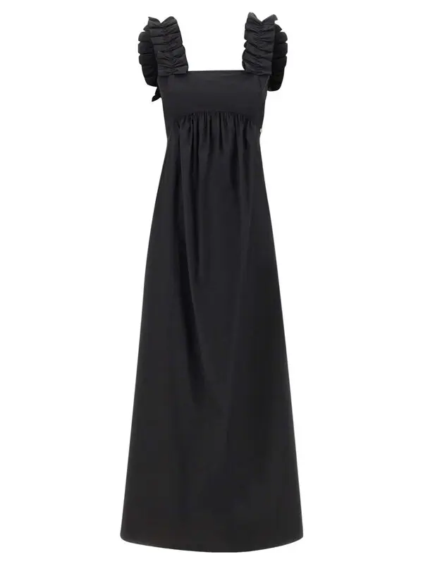 Liu Jo Ruched Long Dress With Bow And Pleated Details - Black