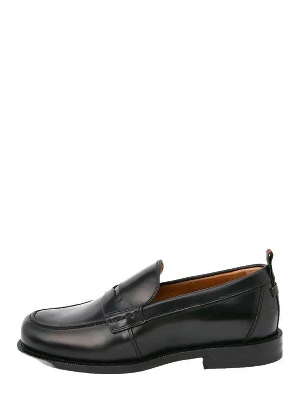 Gucci Almond Toe Loafers With Striped Webbing Detail - Black