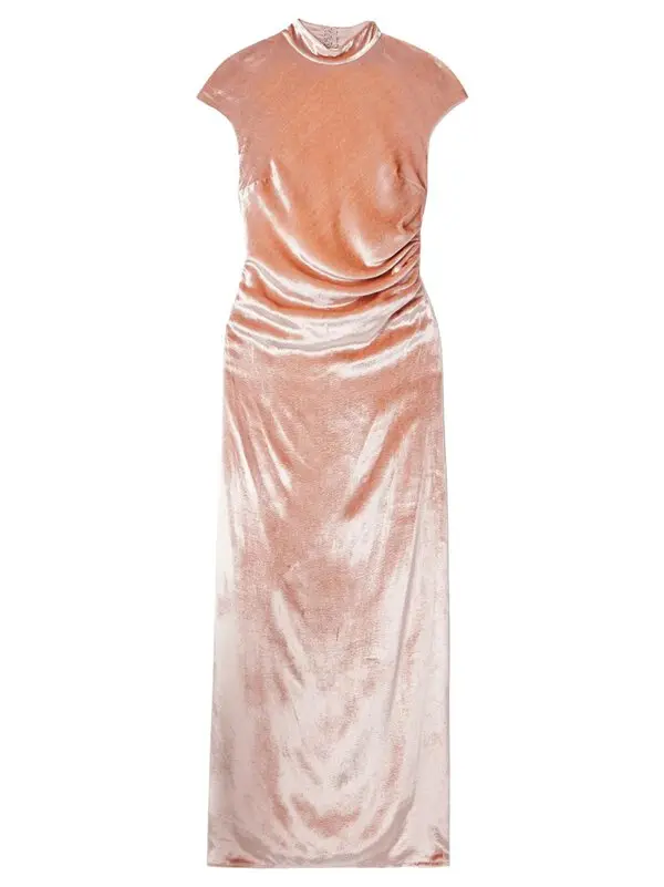 Staud Tina Velvet Maxi Dress - Grey Rose
