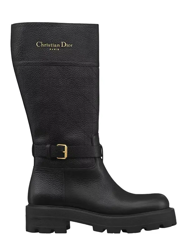 Dior D-town Calfskin Boots With Gold-tone Signature - Black