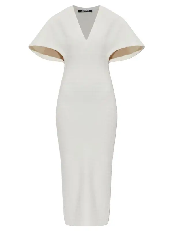 Jacquemus V-neck Wide-sleeve Midi Dress - White