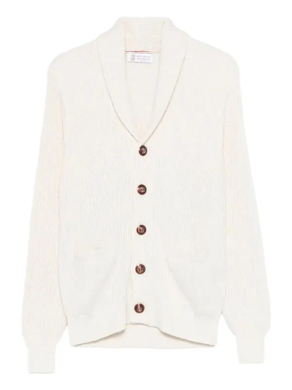 Brunello Cucinelli Ribbed Shawl Collar Cardigan - White
