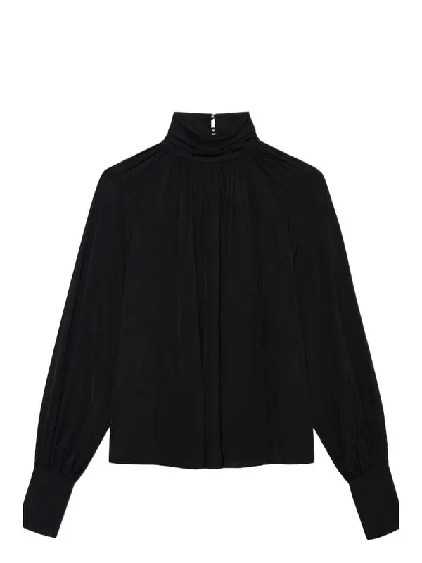 ANINE BING Gathered High Neck Blouse - Black