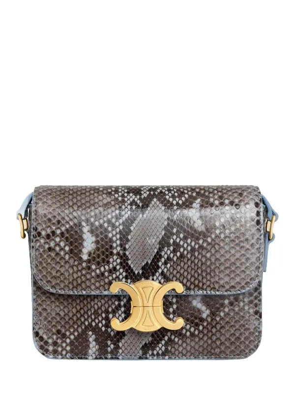 Celine Teen Triomphe Bag In Python Patchwork - Gray