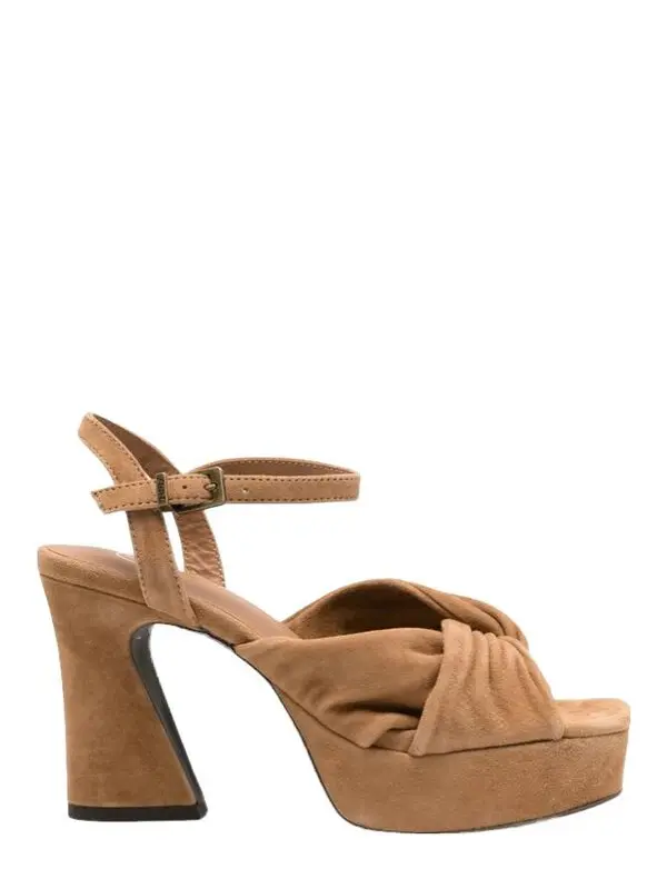 Ash Square-toe High-heeled Sandals With Block Heel And Pleated Detail - Moka