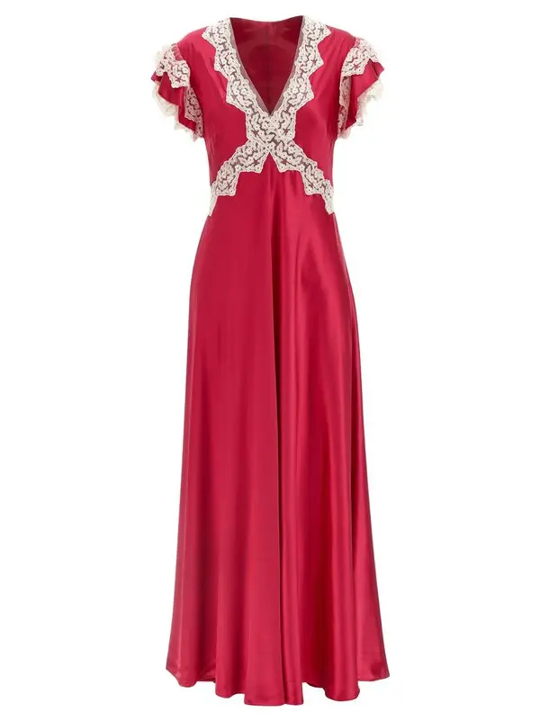 Alberta Ferretti Lace Trim Maxi Dress - Red