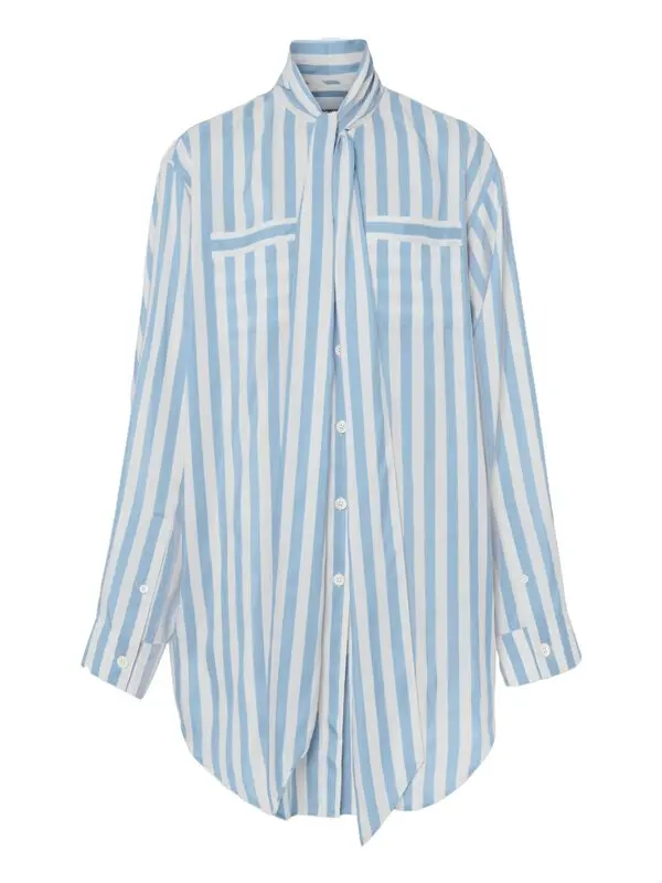 Burberry Striped Pussy-bow Shirt - Blue