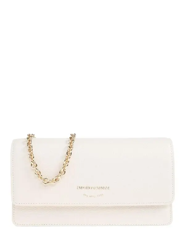 Emporio Armani Logo Stamp Foldover Top Clutch Bag With Chain Strap - Nude