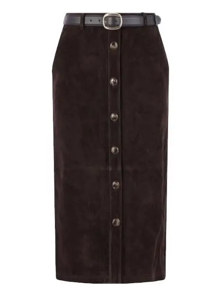 SELF-PORTRAIT Button Detailed Belted Midi Skirt - Black