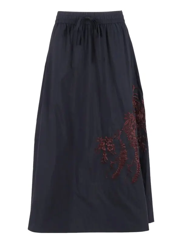 P.a.r.o.s.h Embroidered Midi Skirt With Drawstring - Dark Blue