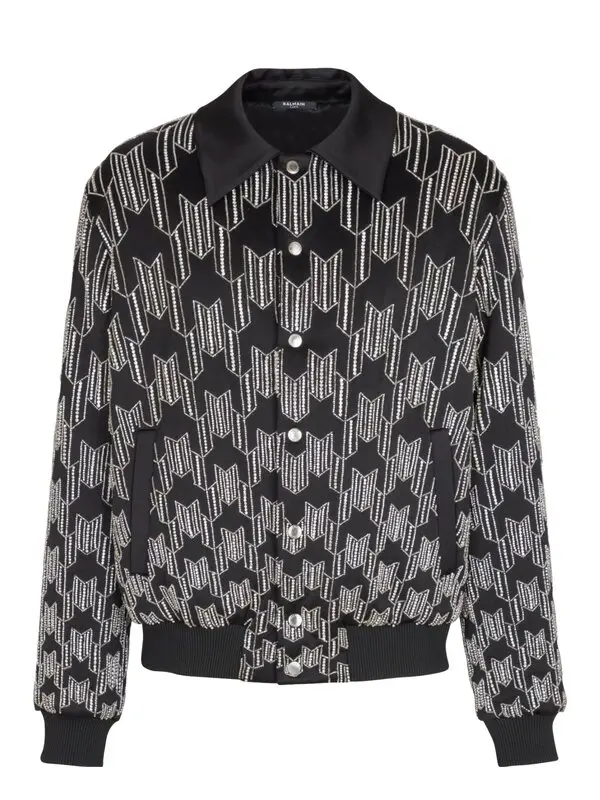 Balmain Embellished Satin Bomber Jacket - Black