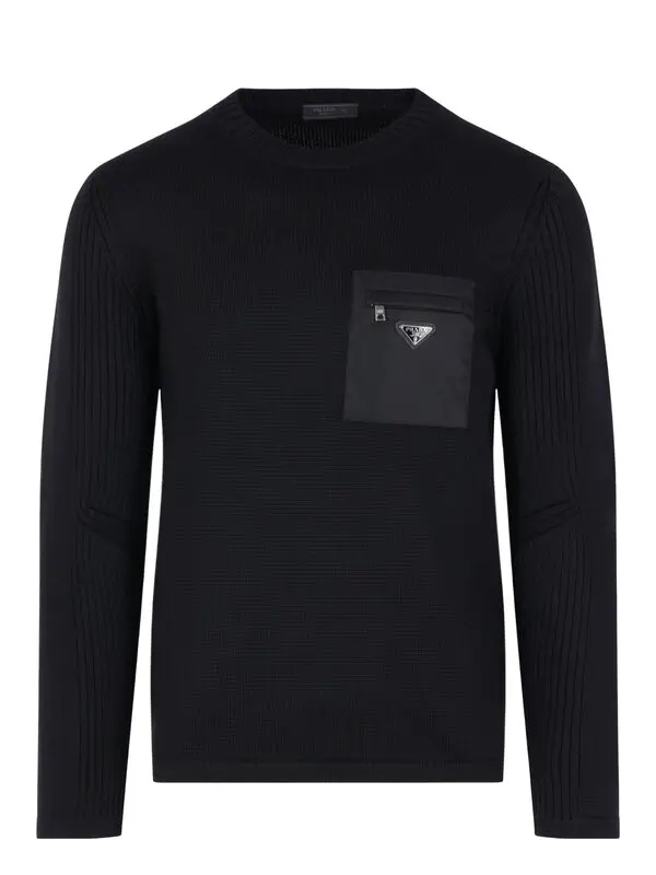 Prada Logo-patch Pocket Sweater - Black