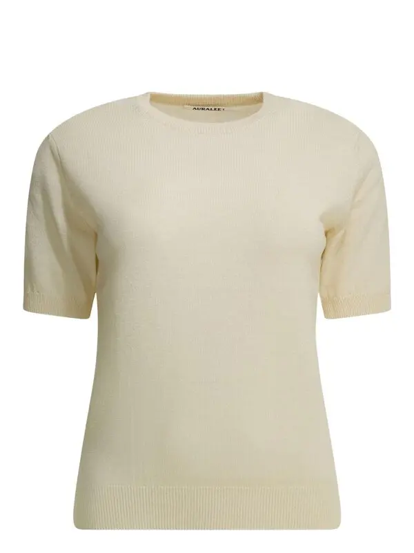 Auralee Cashmere Crew Neck Short Sleeve Knit Sweater - Nude