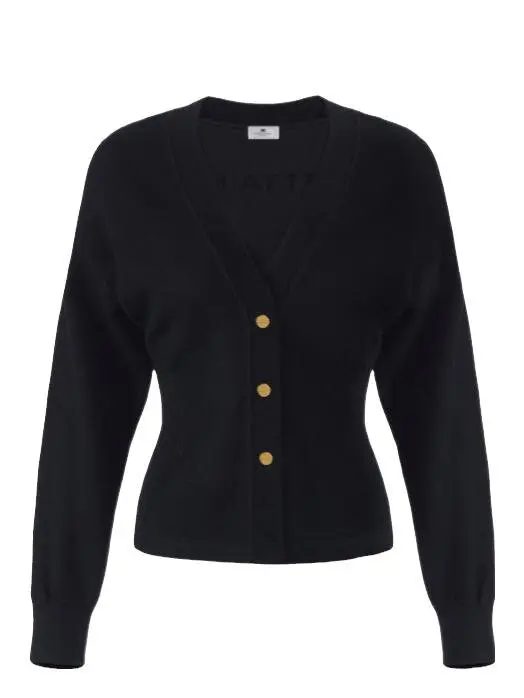 Elisabetta Franchi V-neck Knitted Cardigan With Golden Buttons - Black