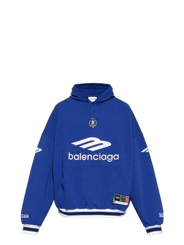 Balenciaga Logo Patch Hooded Sweatshirt - Blue
