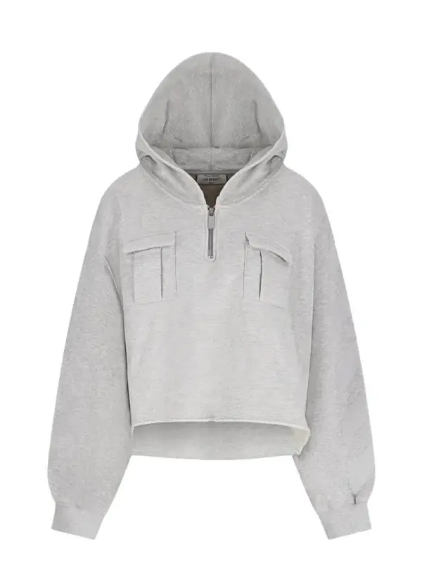 Off-White Cropped Graphic Print Hoodie - White