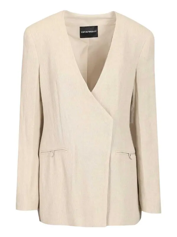 Emporio Armani Long Sleeved V-neck Blazer - Nude