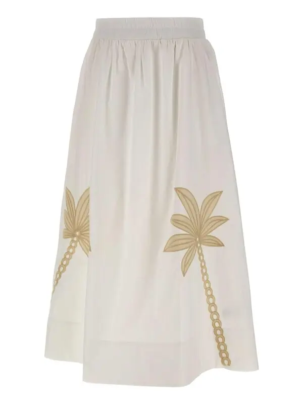 KAOS Elastic Waist Skirt With Patterned Details - White
