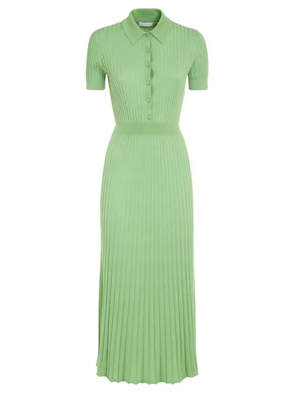 Gabriela Hearst Short-sleeved Collared Buttoned Midi Dress - Green