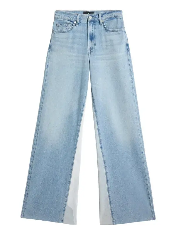 7 For All Mankind Flared Contrast Panel Jeans - Seabreeze