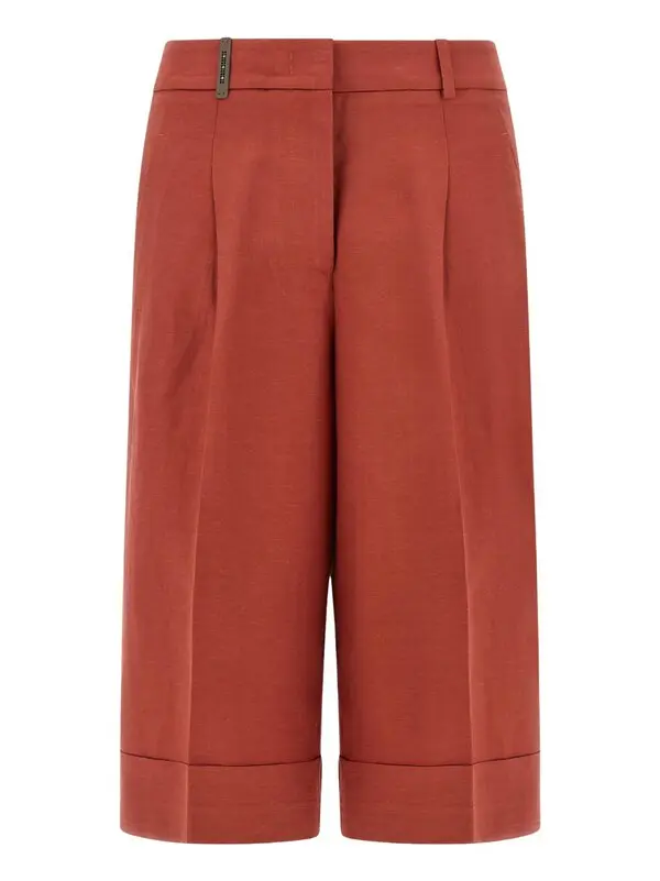 Peserico Pleated Bermuda Shorts With Wide Legs And Cuffed Hem - Brown