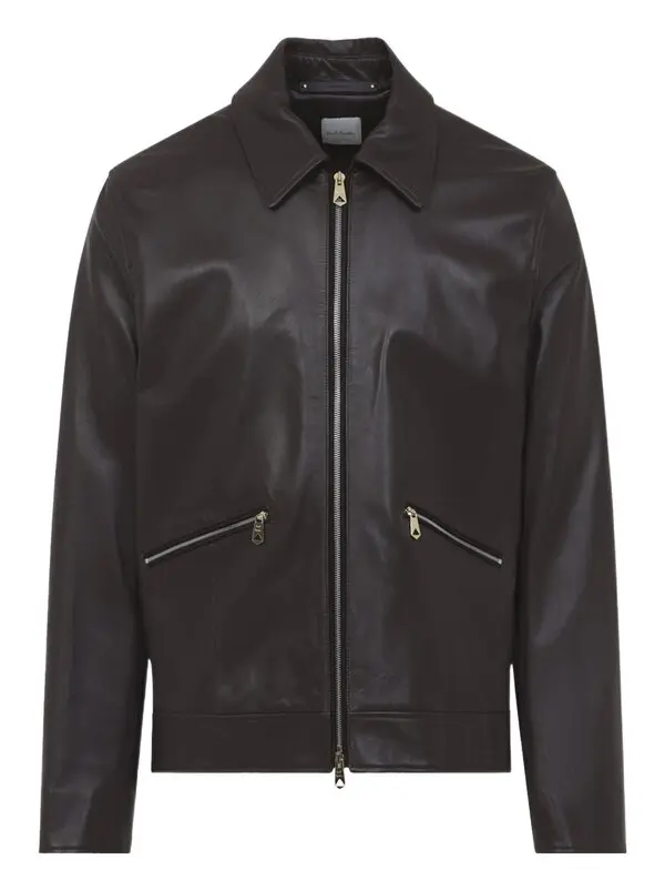 Paul Smith Smooth Leather Zip Jacket - Black