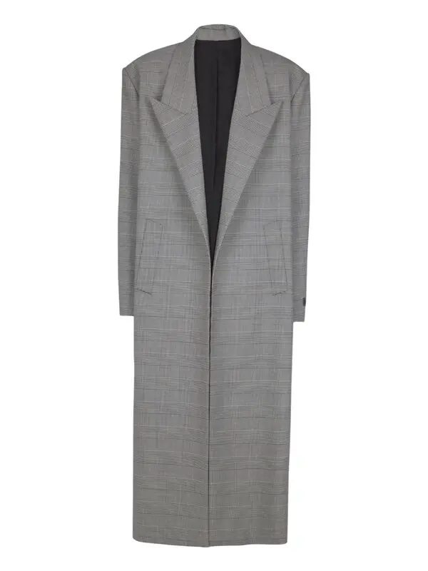 Balmain Oversized Prince Of Wales Wool Coat - Gray