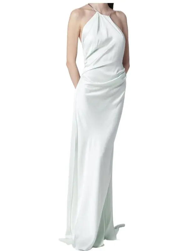 Victoria Beckham Halterneck Long Dress With Chain Detail - Green