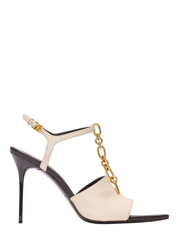 Balmain Leather Strappy Stiletto Sandals With Chain Detailing - Nude