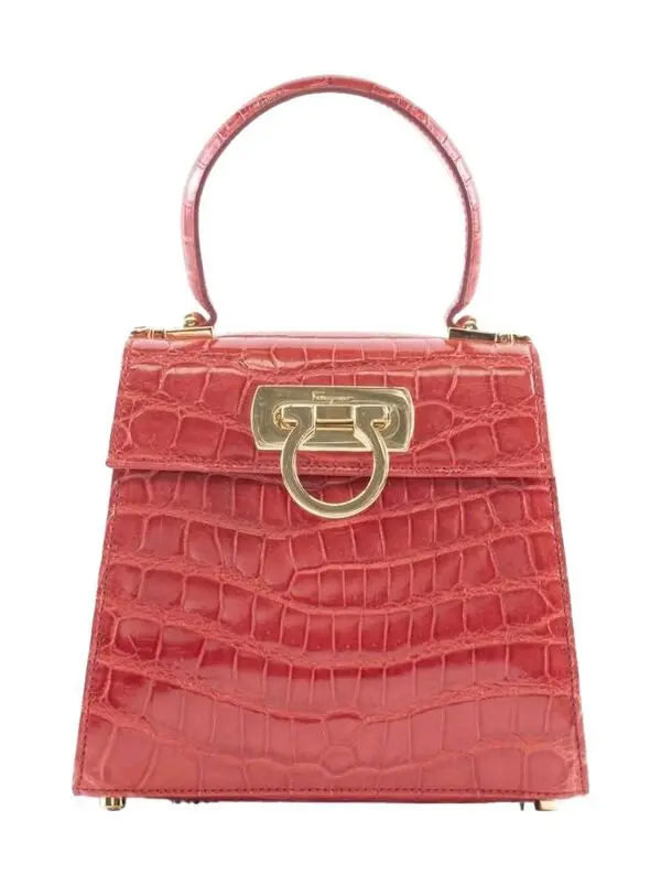 FERRAGAMO Alligator Effect Handbag - Red