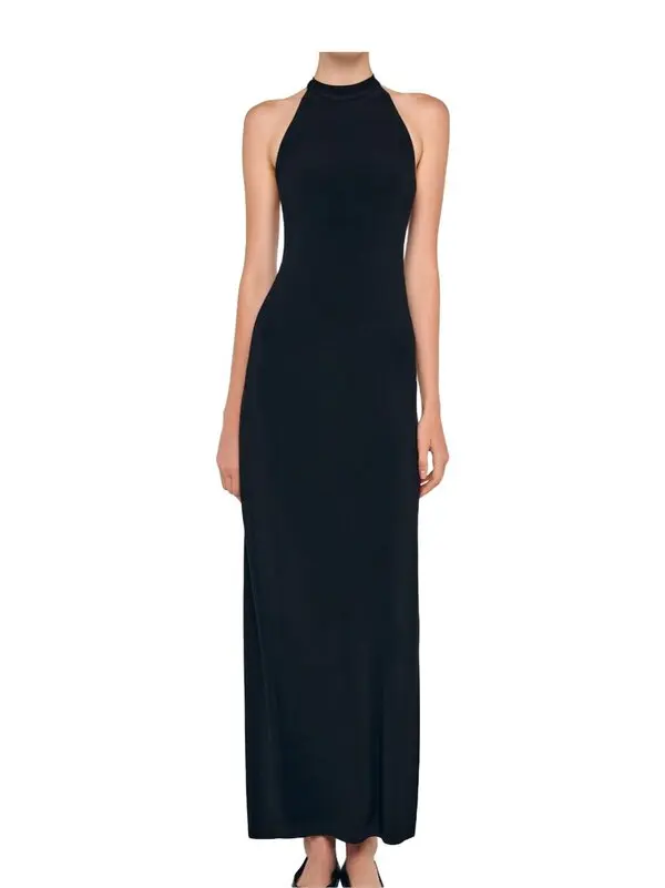 Norma Kamali Halterneck Side-slit Maxi Dress - Black