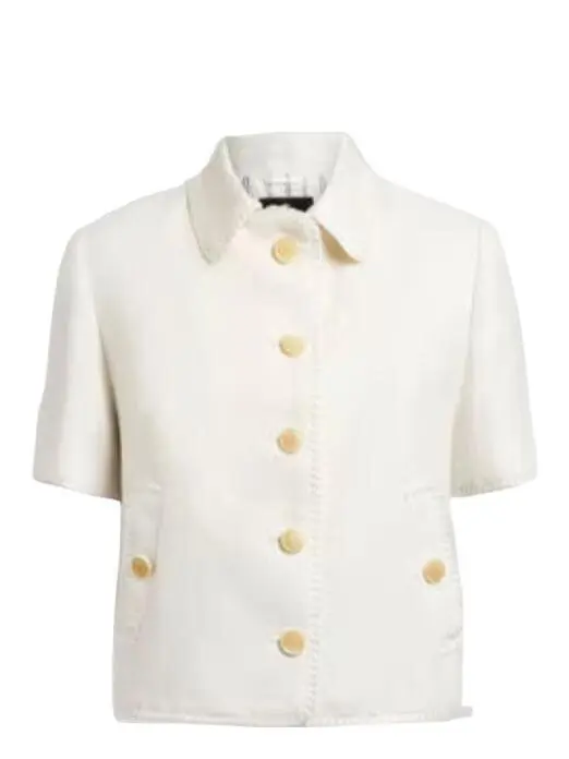 Etro Short-sleeved Cropped Linen Jacket With Pegaso Buttons - White
