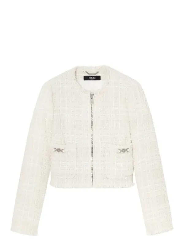 Versace Tweed Zipped Blazer With Medusa '95 Metal Details - White