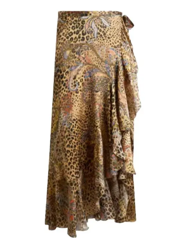 Etro Printed Silk Midi Wrap Skirt - Brown