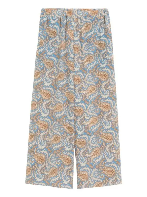 Max Mara Floral Print Silk Crepe De Chine Trousers - Light Blue