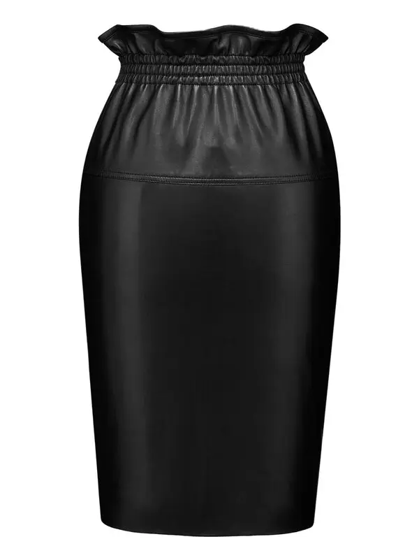 Saint Laurent Ruffled Waist Pencil Midi Skirt - Black