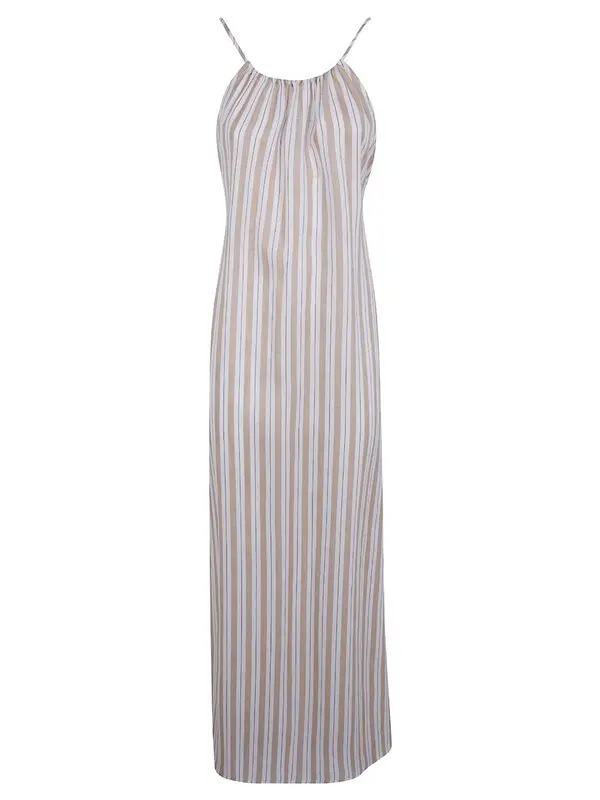 SEMICOUTURE Striped Halterneck Maxi Dress - Beige